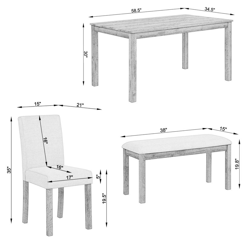 Farmhouse 6 Piece Dining Set Kitchen Table Set With Bench kitchen table set dinning table set Khaki Brown
